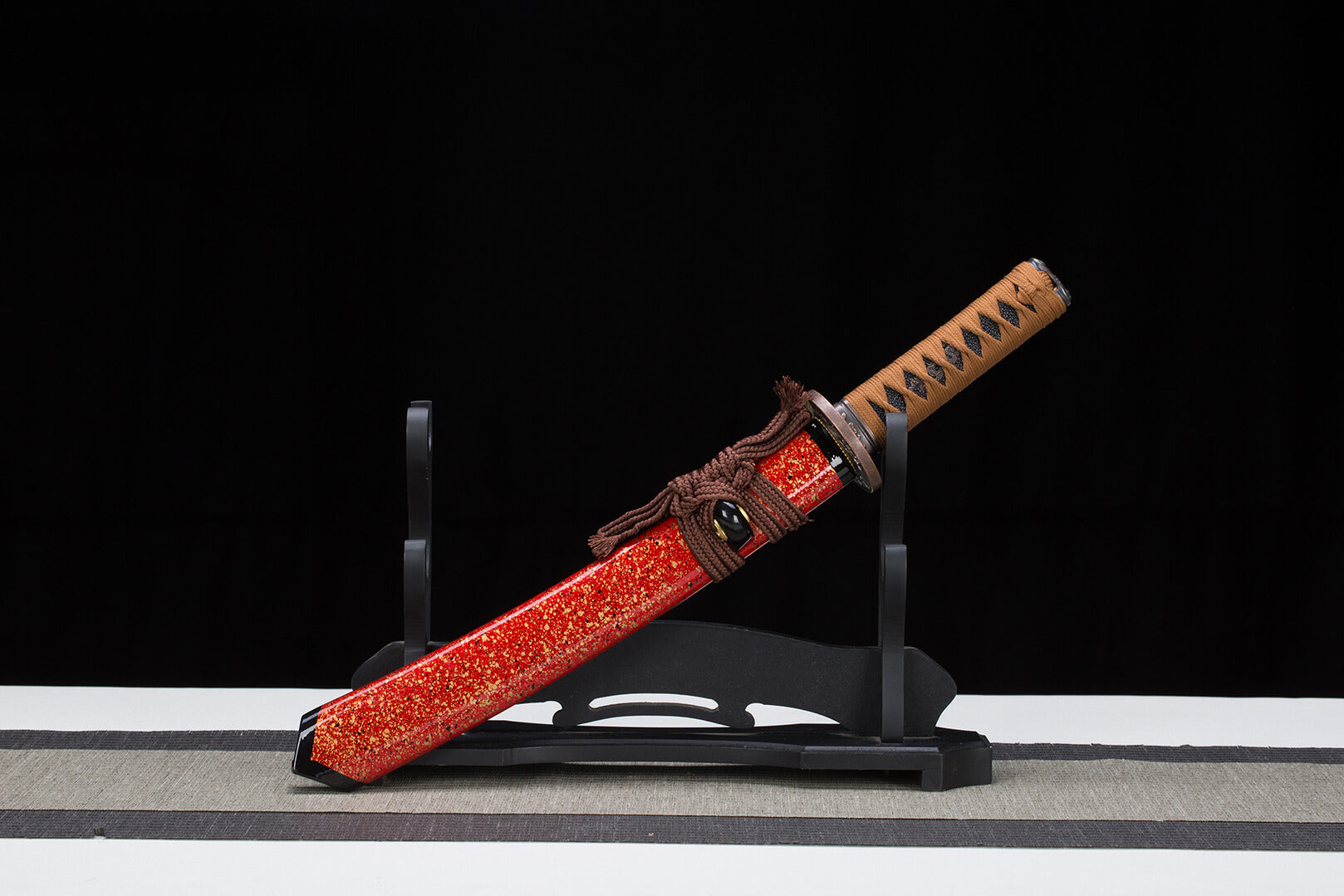 Handmade Samurai Katana Wakizashi Pattern Steel Green Skin Wood Red Pa ...