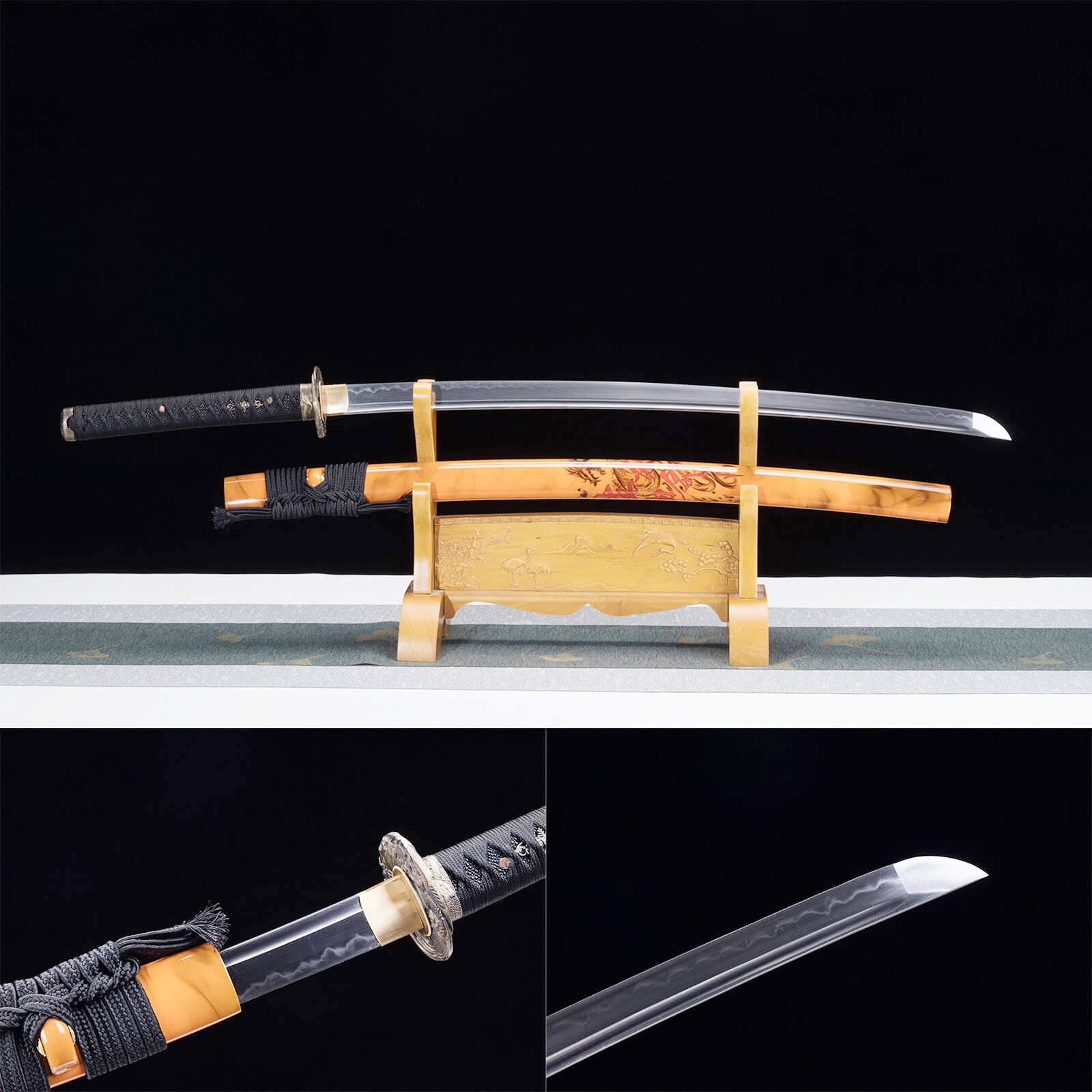 Handmade Japanese Samurai Katana Flame Grain Dragon Pattern T10 Steel ...